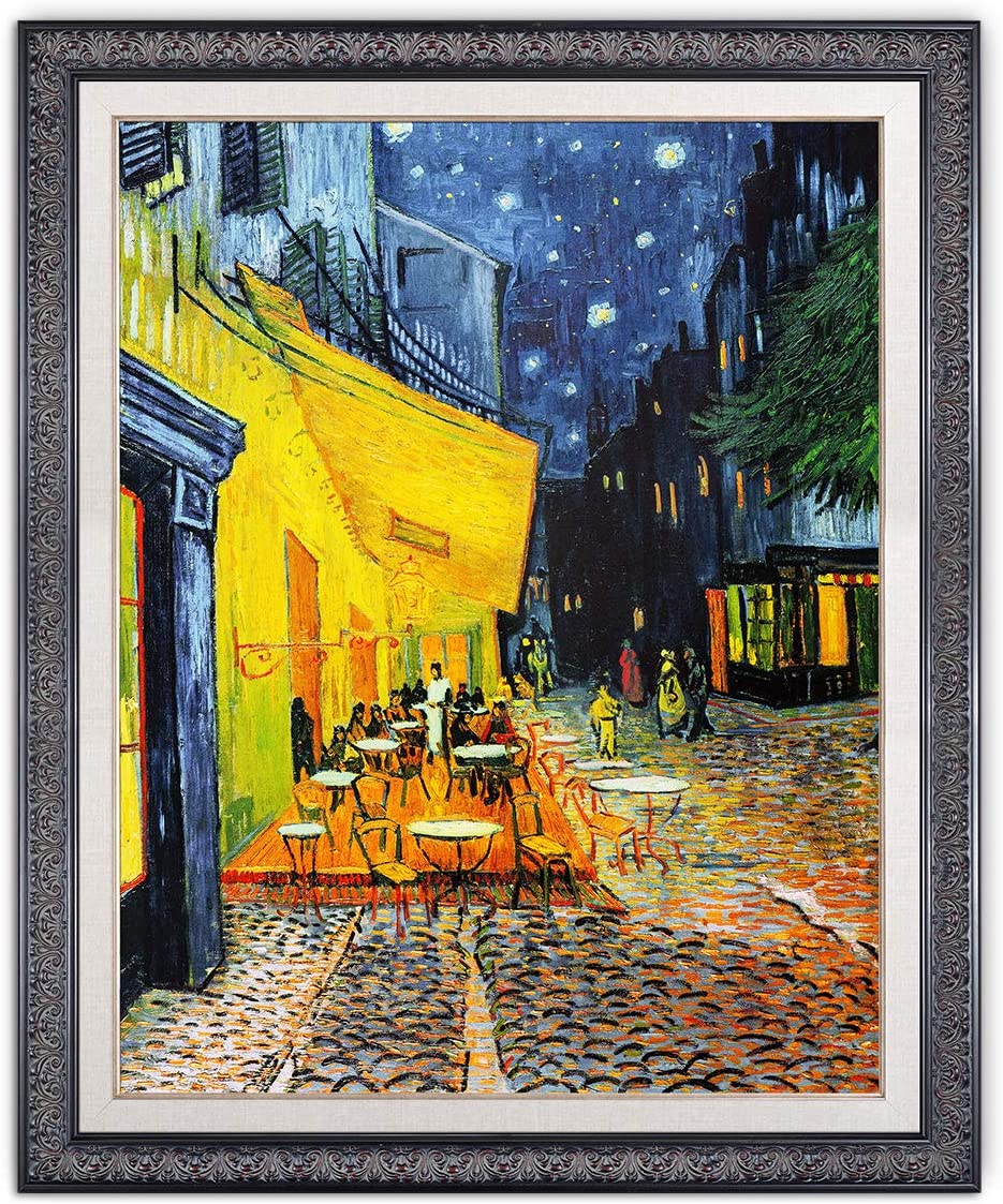 Cafe Terrace At Night With Solid Wood Frame – DecorArts